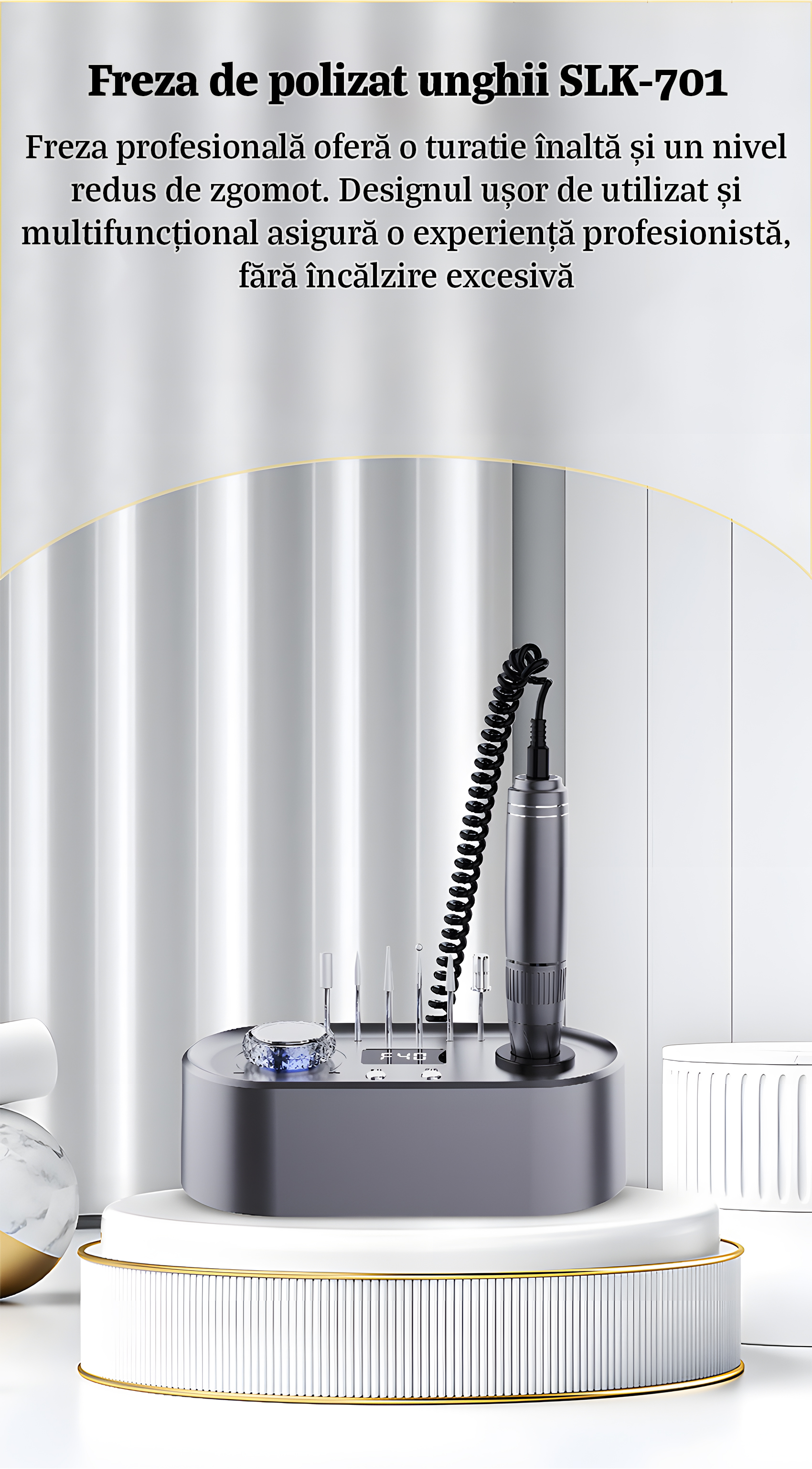 Freza de unghii profesionala, Solutter, 40000 RPM, functie memorie, 6 ...