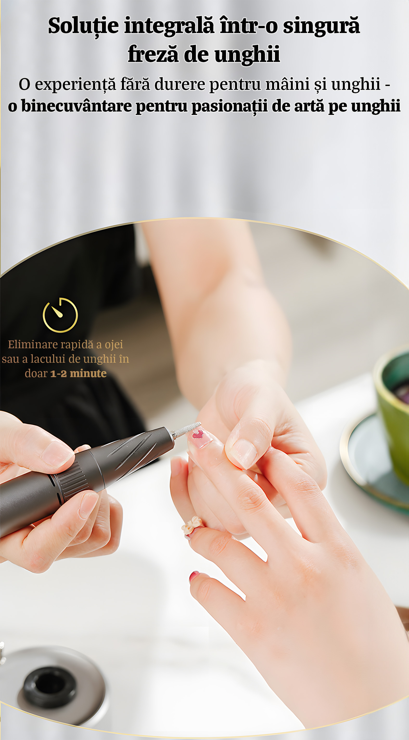 Freza de unghii profesionala, Solutter, 40000 RPM, functie memorie, 6 ...