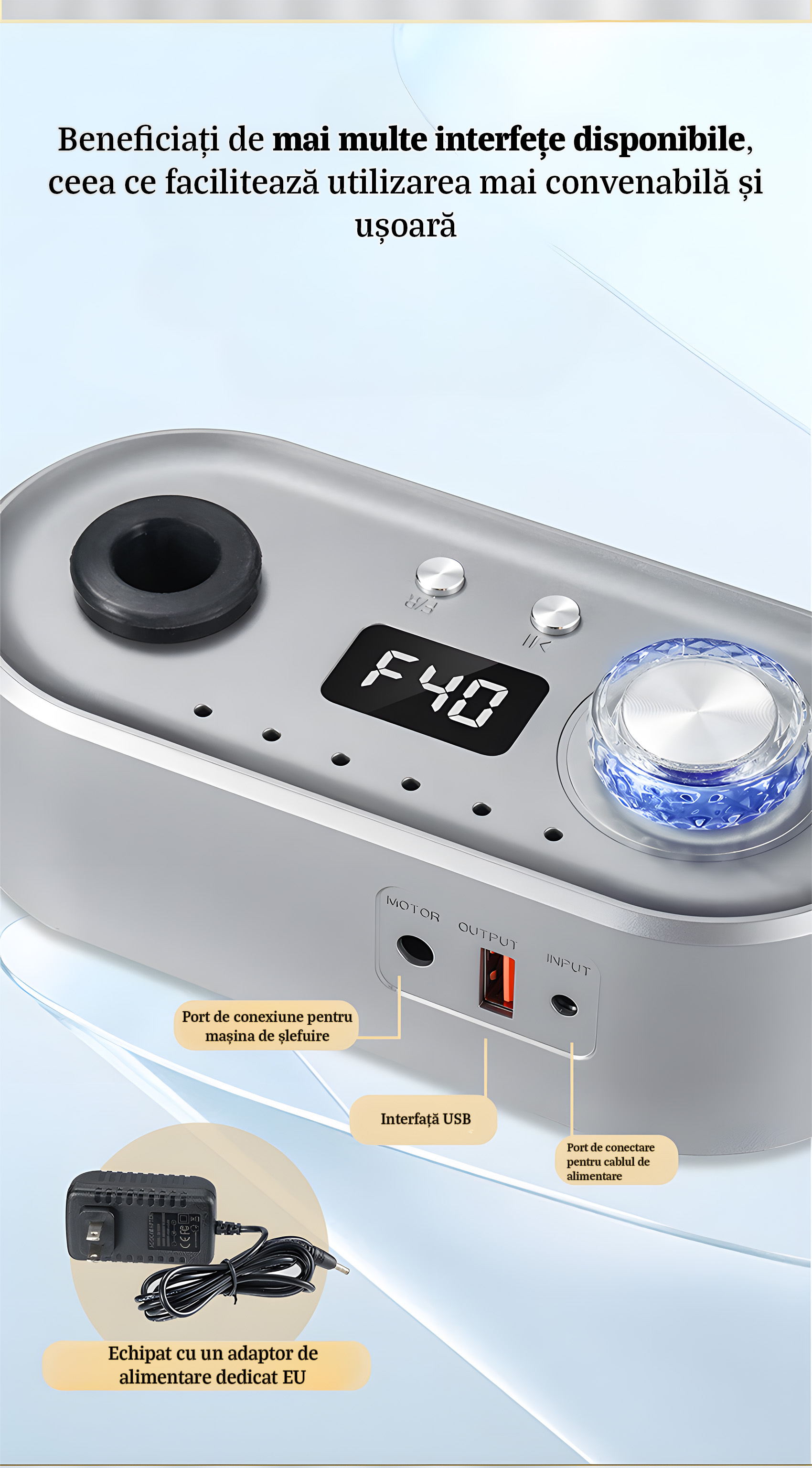 Freza de unghii profesionala, Solutter, 40000 RPM, functie memorie, 6 ...