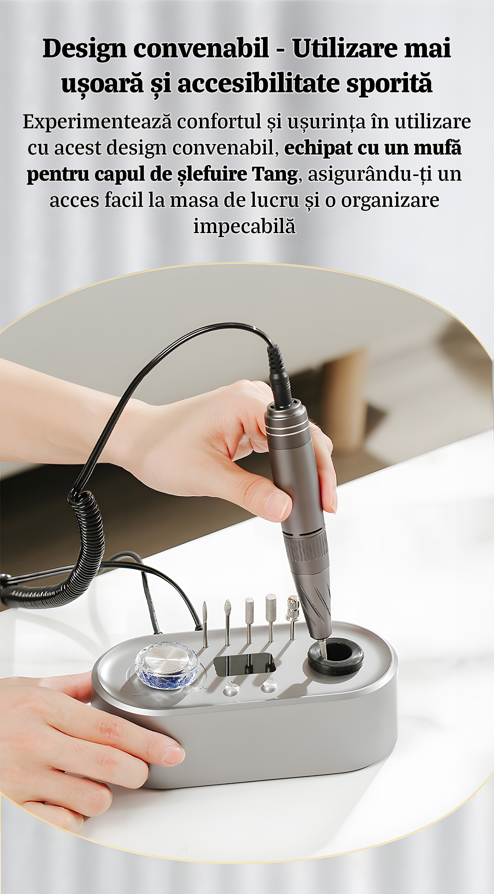 Freza de unghii profesionala, Solutter, 40000 RPM, functie memorie, 6 ...