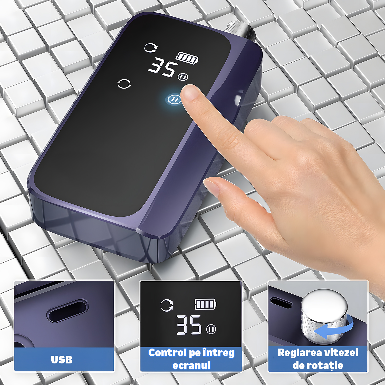 Freza unghii, Nivazo, 35000 RPM, ecran LCD touchscreen, acumulator ...